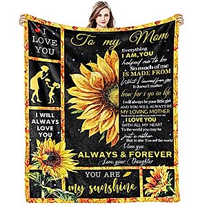 Mom Blanket Gifts for Mom from Daughter Sunflower Blanket to Mom Flannel Blankets Gift from Daughter Birthdays Christmas Mother's Day Soft Throw Blankets for Mom Couch Bed Blanket Gift 50x60in