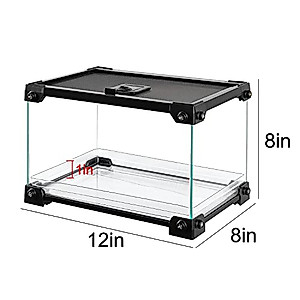 OIIBO Small Glass Reptile Terrarium 12" x 8" x 8" Top Feeding Reptile Tank Full View Visually Appealing Reptile Amphibians Habitat Enclosure