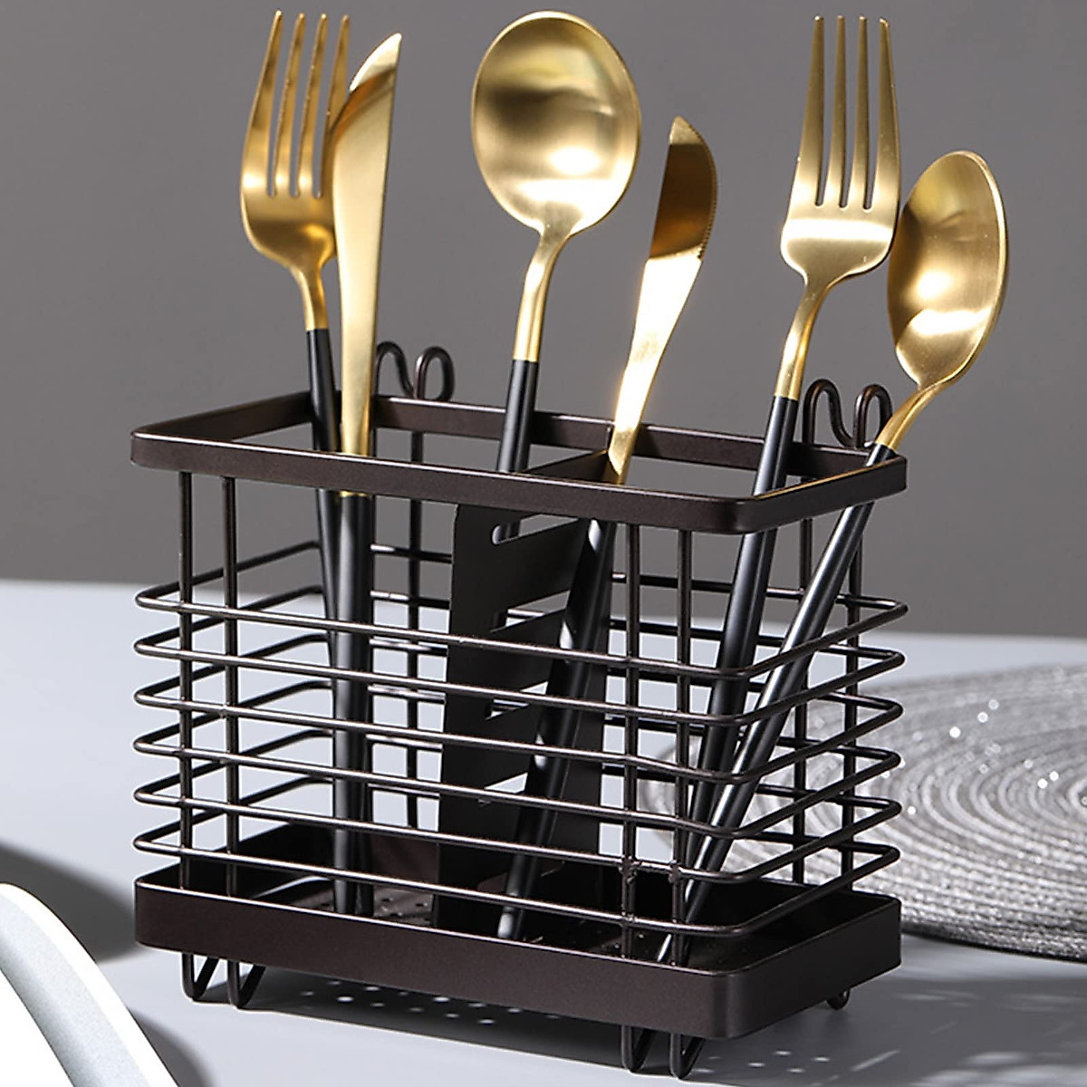 heylad Utensil Holder for Kitchen Counter- 8.1" x 4.2" x6.9" Large Utensils Holder For Farmhouse Cooking, Utensil Caddy Spatula Holder (2 Compartments )