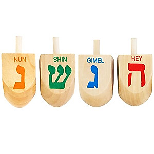 Wooden Dreidel's Game Top Assorted Color Put and Take Game Pack with 4 Wooden Dreidel's