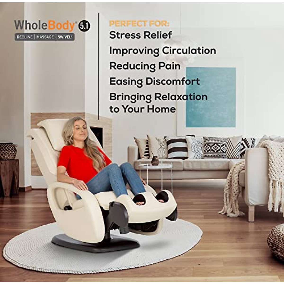 Human Touch WholeBody 5.1 Full Body Massage Chair Recliner Living Room Chair w/ Retractable Ottoman- Personal Professional-Grade Stress + Muscle Pain Relief for Foot Leg Back Neck Massager - Black