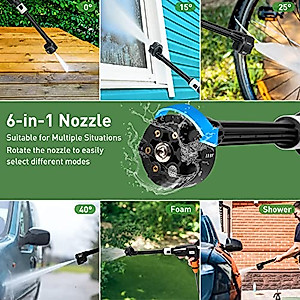 HZG Cordless Pressure Washer, Brushless Portable Pressure Washer,3 Adjustable Levels with 6-in-1 Nozzle,Max 950 PSI, 2× 21V 4.0Ah Rechargeable Battery for Car,Fence,Floor Cleaning & Watering,Black