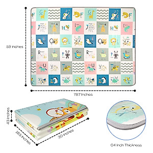 HENA Baby Play Mat - Foldable Playmats for Babies and Toddlers, Infants - Non-BPA, Odorless, Non-Slip, Waterproof XPE Foam Flooring with Storage Bag - Portable Floor Play Mat for Kids - 59x79 inches