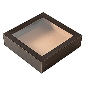 Restaurantware Cater Tek 9 x 9 x 2.4 Inch Baked Goods Boxes 10 Greaseproof Pastry Boxes - Window Lids Insert Tab Lock Black Paper Catering Boxes Easy Assembly For Charcuterie Or Cupcakes
