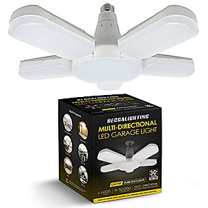 BECCALIGHTING LED Garage Light UL Listed 60 Watts - Daylight Bright White 5000K Garage Lights Ceiling LED 6000 Lm Garage Lighting Fixture, Multi Directional Panel Light for Basement, Barn, High Bay