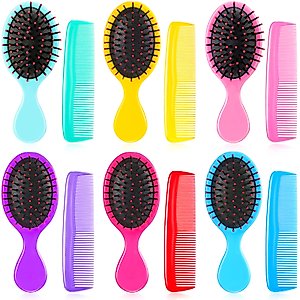 12 Pack Wet Small Hair Brush Hair Combs Set, 6 Detangler Mini Hair Brush Detangling Travel Hair Brush 6 Plastic Fine Wide Hair Combs for Women Men Kids Toddler Girls Baby Curly Hair(Stylish Colors)