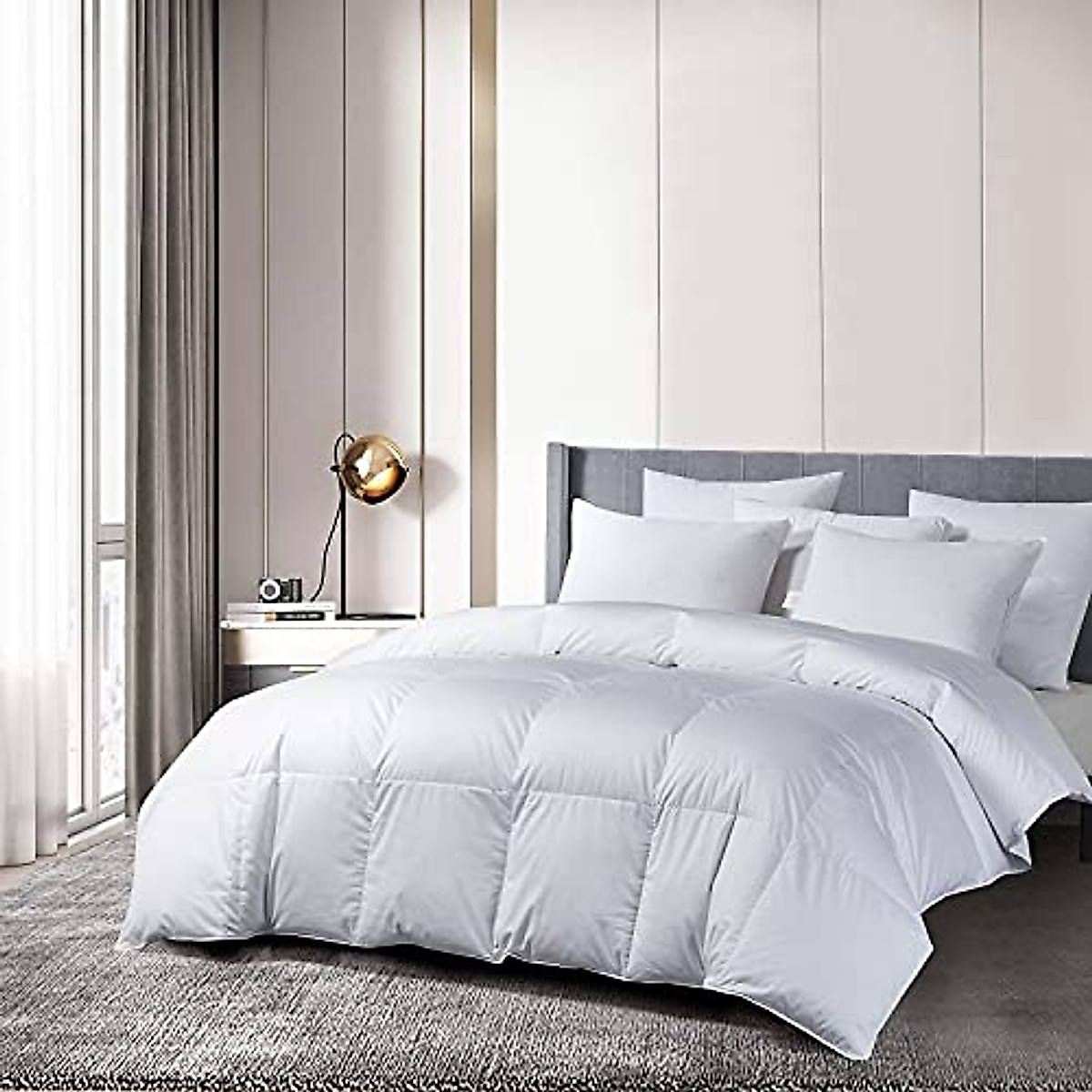 Beautyrest Premium European White Goose Down Comforter King Size- All Seasons Warmth 400 Thread Count Sateen Cotton Fabric-650 Fill Power White Down Duvet Insert- Made in USA