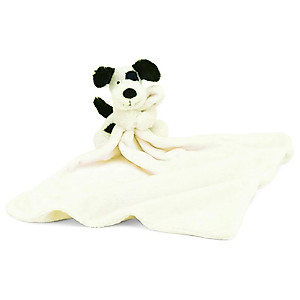 Jellycat Bashful Black and Cream Puppy Soother Stuffed Animal, 13.5 inches| Security Blanket & Lovey for Babies | Baby Gift