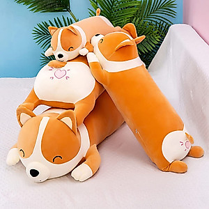 MIAOHAHA Plush Long Corgi Toy Cute Soft Stuffed Animal Corgi Doll Kids Plush Toy Pillow Gift for Kids and Girls(Yellow, 100cm/39.3in)