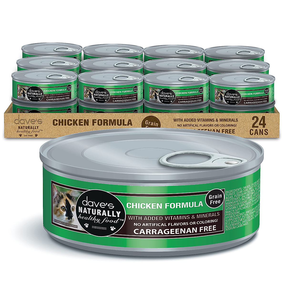 Dave's Pet Food Grain Free Wet Cat Food (Chicken Formula), Made in USA Naturally Healthy Canned Cat Food, Added Vitamins & Minerals, Wheat & Gluten-Free, 5.5 oz (Case of 24)