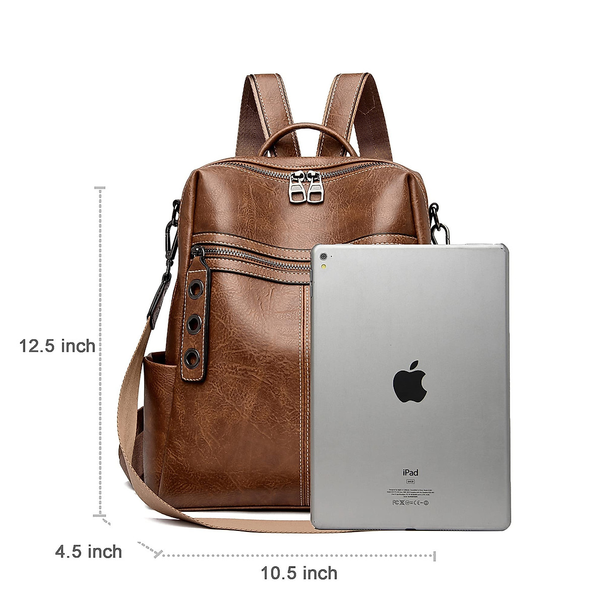 Maxoner Backpack Purse for Women Fashion Genuine Leather Convertible Shoulder Handbag Travel Bag Satchel Rucksack Ladies Bag (Faux Leather Dark Brown)