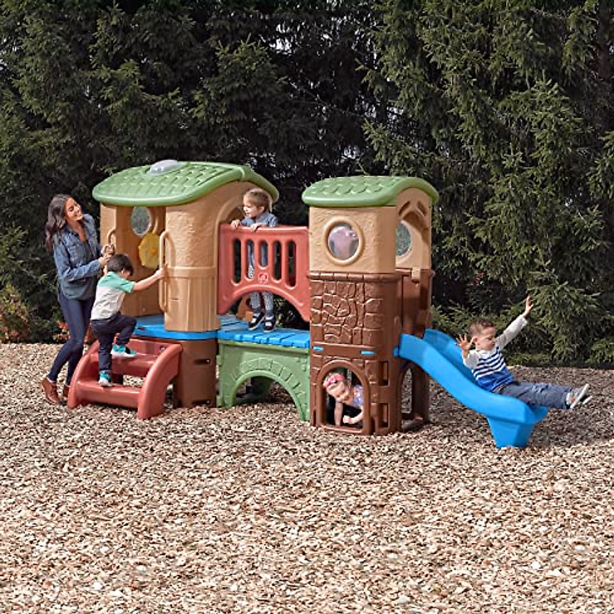 Step2 Clubhouse Climber Playset – Toddler Play Gym with Elevated Clubhouse, Two Slides, Bridge, and Crawl-Through Tunnel