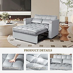 Convertible Sofa Bed, 3-in-1 Multi-Functional Velvet Sleeper Couch Pull-Out Bed, 48'' Loveseat Bed Chaise Lounge with Adjustable Backrest and Pillows, Hidden Side Table for Living Room, Small Space