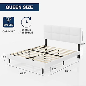 Molblly Full Size Bed Frame with Upholstered Headboard, Strong Frame, and Wooden Slats Support, Non-Slip and Noise-Free, No Box Spring Needed, Easy Assembly, Off White