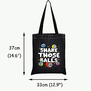 JXGZSO Bingo Gambler Gift Shake Those Balls Tote Bag Lucky Bingo Pouch Bag Bingo Game Lover Gift (Shake those balls shopping black)