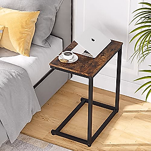 VANOMi C Shaped End Table, Living Room Sofa Small Side Table, Small Space Snack Table and Bedside Table with Wooden Metal Frame in Bedroom