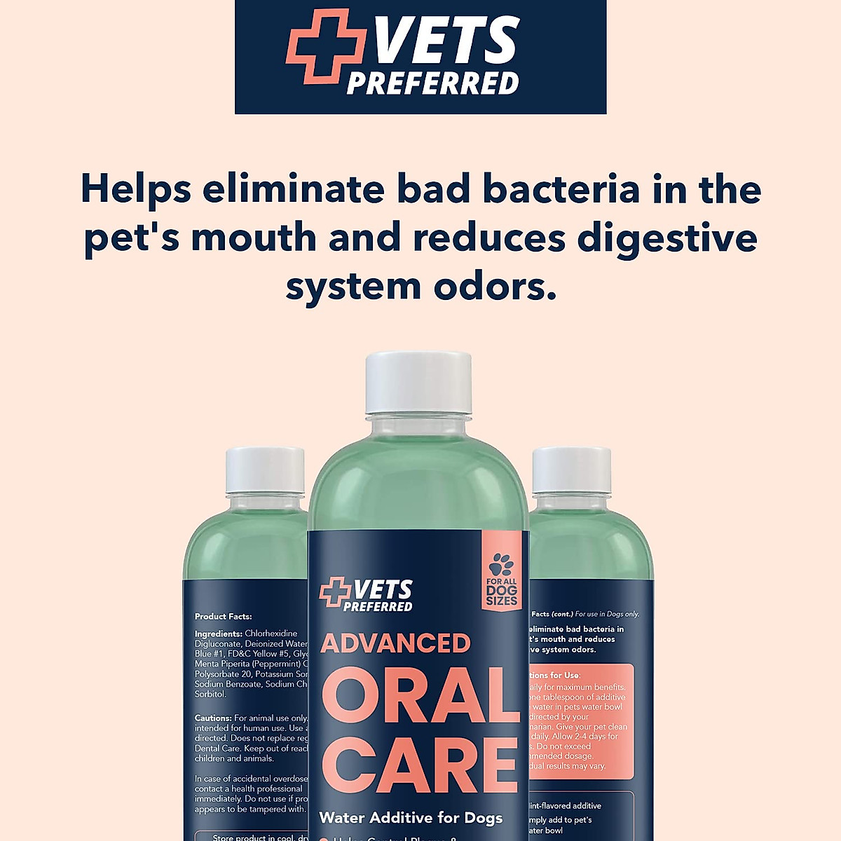 Vets Preferred Oral Care Water Additive for Dogs - Healthy Mouth Dog Breath Freshener Mouthwash - Fights Bad Breath, Removes Plaque and Tartar - Prevents Gum Disease - Mild Mint Flavor