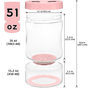 AiHeart Pickle Jar with Strainer Flip,51oz Pickle Jar,Pickle Container with Strainer,Airtight Hourglass Pickle Jar,For Dill Sliced Pickles Jalapeno,Olive(Pink)