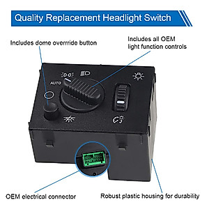 WMPHE Compatible with Headlight Switch Chevy Silverado GMC Sierra 2003-2007 Suburban Avalanche Yukon Tahoe Cadillac Escalade Headlamp Dimmer Switch Replace OE # 19381535 D1595G 15194803