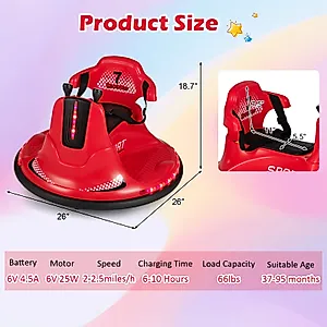 HONEY JOY 12V Bumper Car for Toddlers 1-3, Baby Ride on Bumper Car w/Dual Joysticks, Flashing LED Light & 360 Degree Spin, Electric Vehicle for Kids, Ride on Car w/Remote Control, Gift for Boys Girls