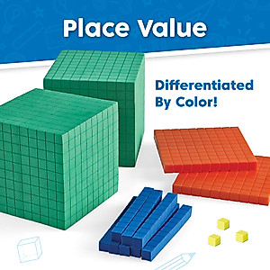 hand2mind Differentiated Plastic Base Ten Blocks Complete Set, Place Value Blocks, Counting Cubes, Base Ten Blocks Classroom Set, Math Blocks Kindergarten, Base 10 Math Manipulatives (Set of 121)