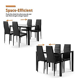 IANIYA Dining Room Table，Kitchen Table, Square Glass Kitchen Table with 4 Chair Black