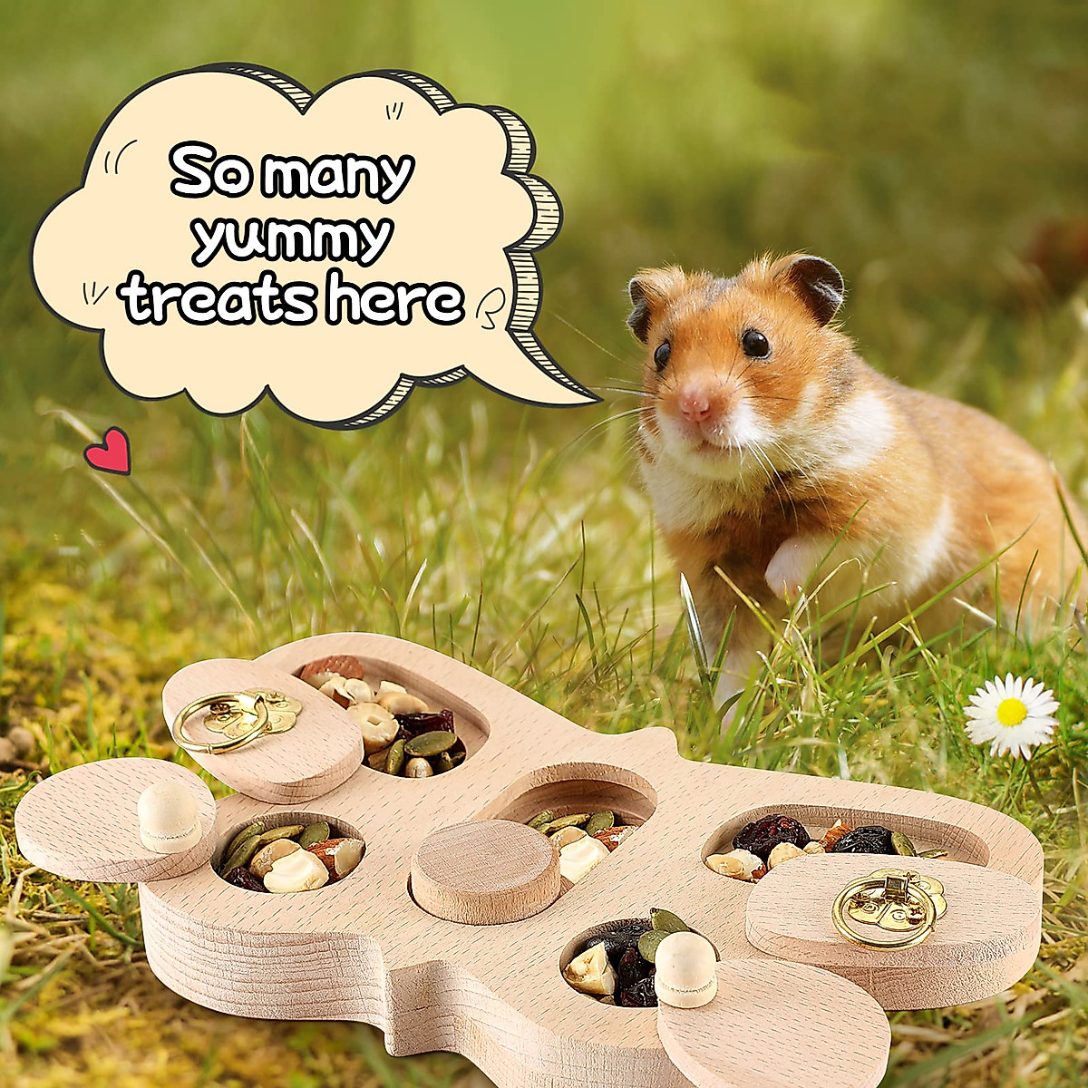 FELISTORY Wooden Foraging Toy for Small Pet - 4 in 1 Interactive Hide Treats Puzzle Snuffle Game, Mental Stimulation Toy for Guinea Pig,Rabbit,Hamster,Hedgehog, Chinchilla, Mouse,Rats,Sugar Gilders