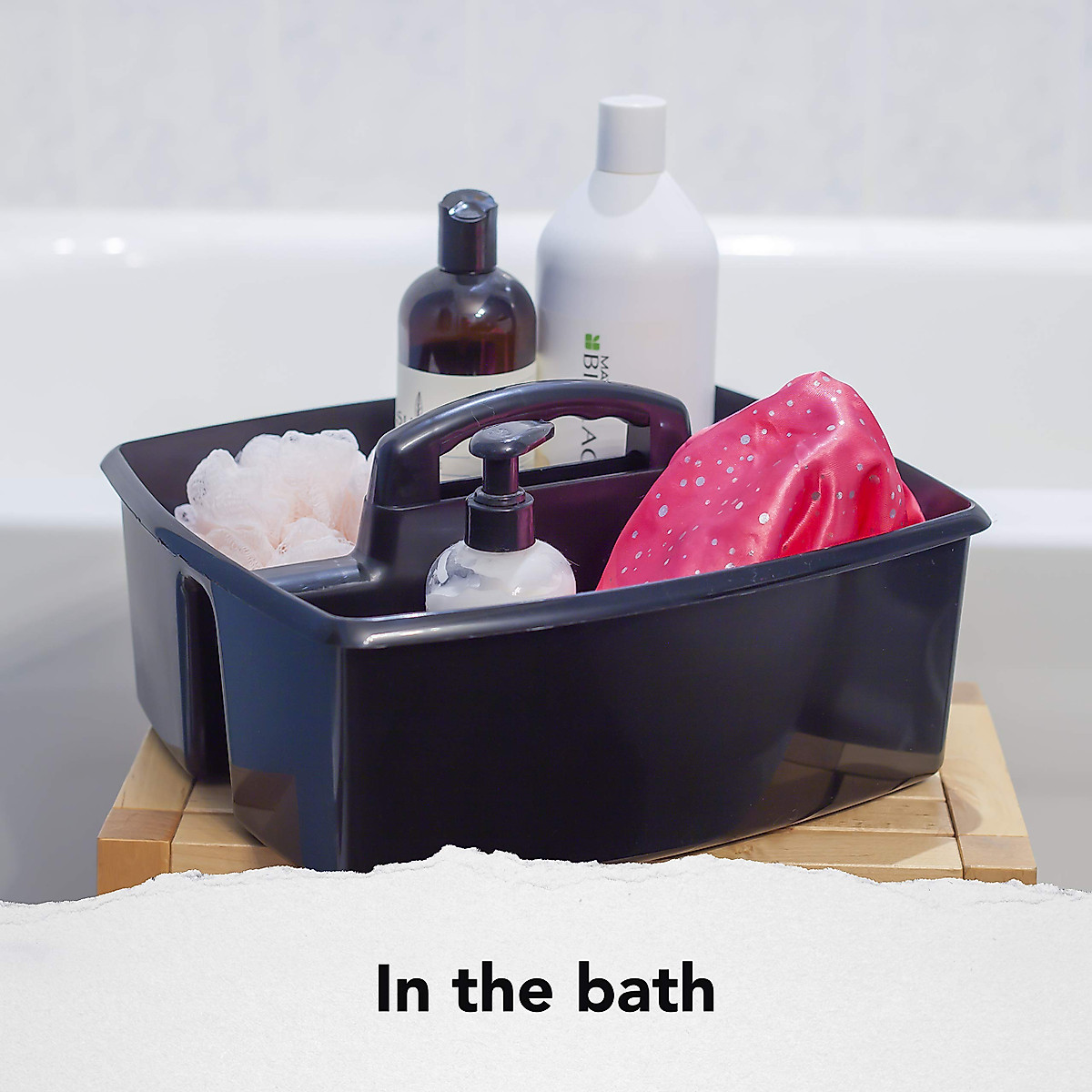 Storex 2-Compartment Large Caddy – Multipurpose Classroom Organizer with Handle, Black, 1-Pack (00973A06C)