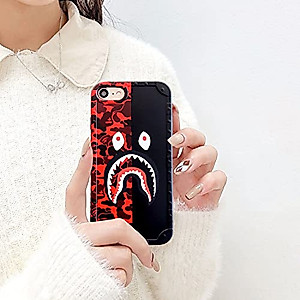 Itsfaxinke Red Black Phone Case for iPhone SE 2020 Teen Kid Boy Girl, Nonslip Slim Cool Fun Funny Design iPhone 7 iPhone 8 Cover, Fashion Cartoon Protective Soft iPhone SE3 2022 Case (RBshark)
