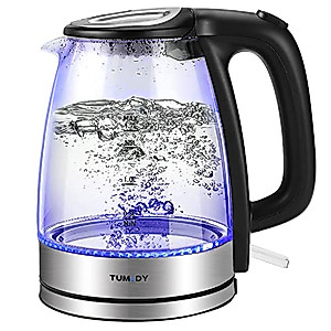 TUMIDY Glass Electric Kettle Water Boiler, 1.7L Fast Boil Auto Shut-Off Hot Water Kettle with Boil Dry Protection and LED Light, Built-in Mesh Filter Tea Kettle for Tea Coffee Hot Cocoa 1500W BPA Free