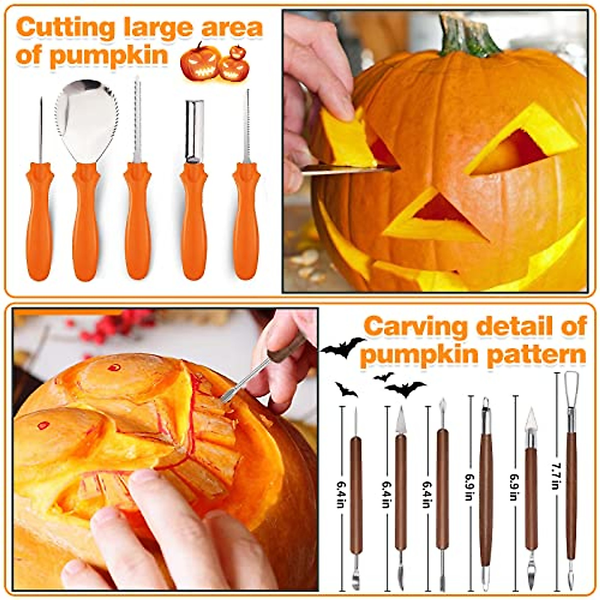35 PCS Halloween Pumpkin Carving Kit for Kids Adults, Professional Pumpkin Cutting Supplies Knife Set Stainless Pumpkin Carving Tools Kit with Stencils & Light Up Candles DIY Halloween Decoration