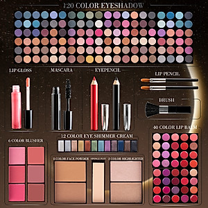 DUER LIKA Professional Makeup Kit for Women with Mirror 120 Colors Cosmetic Makeup Gift Set Combination with Eyeshadow Facial Blusher Eyebrow Powder Face Concealer Powder Eyeliner Pencil MU28