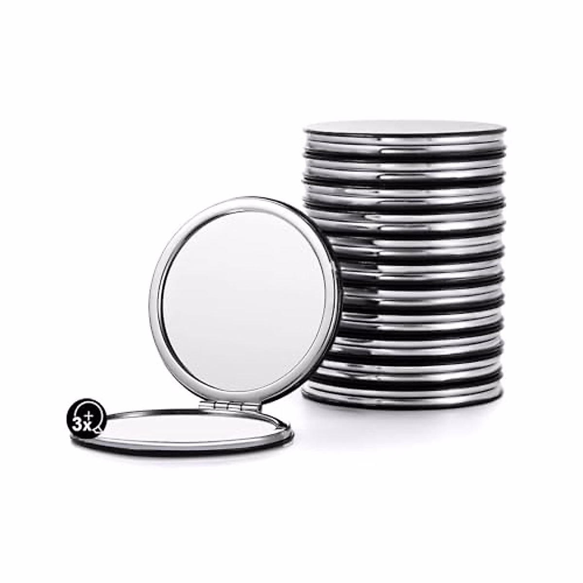 Getinbulk Compact Magnifying Mirror Bulk, Set of 12 Round Double-Sided 1X/10X Magnification PU Leather 2.8"(White)