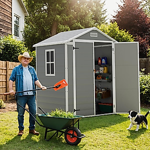 Greesum Outdoor Storage Shed 6X4FT All-Weather Resin Tool Room with Floor for Garden,Backyard,Pool Tool, Light Grey