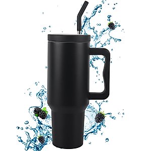 Towsnails 40 oz Tumbler with Handle and Straw Lid | Insulated Cup Reusable Stainless Steel Water Bottle Travel Mug Cupholder Friendly | Gifts for Women Men Him Her - Black
