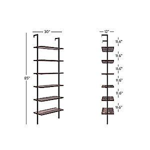 Nathan James Theo 6-Shelf Tall Bookcase, Wall Mount Bookshelf with Natural Wood Finish and Industrial Metal Frame, Nutmeg/Matte Black