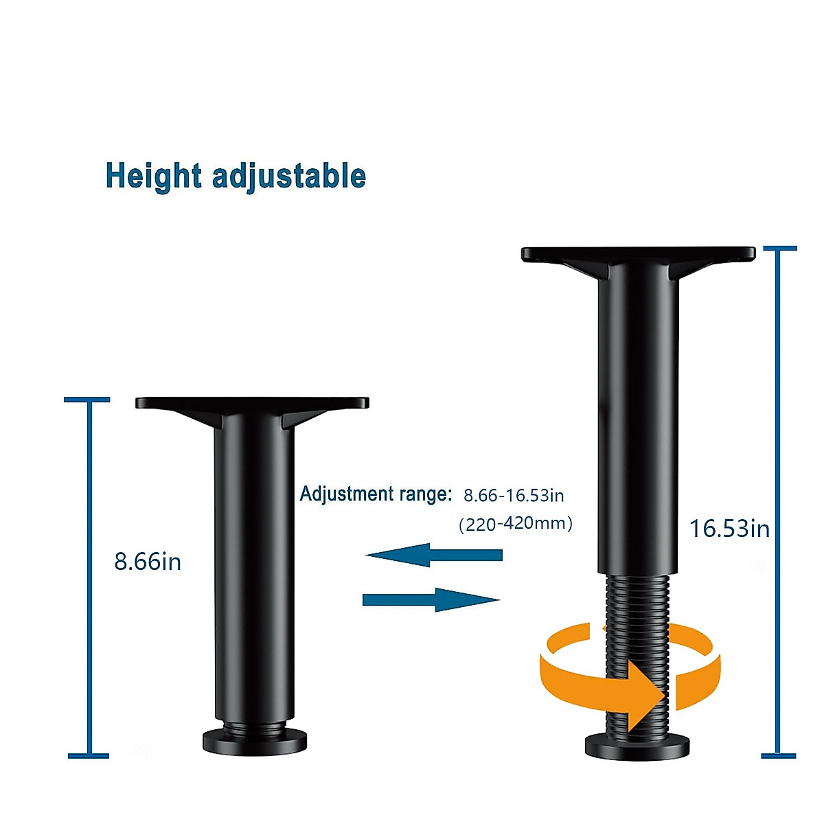 Bed Frame Support Legs Adjustable: Sofa Couch Center Brackets Replacement Reinforcement Parts Furniture Slats Board Leg Feet (8.66-16.53, Black-C)