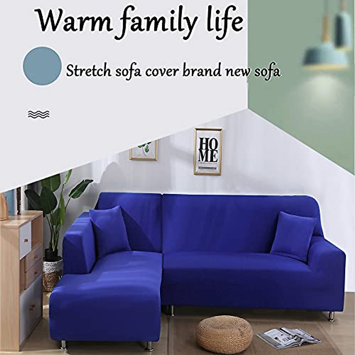TVPFM Stretch Sofa Slipcover, Microfiber Soft Sectional Couch Covers Removable Elastic Bottom L-Shaped Sofa Covers Furniture Protector for Pets Cat Dog-Blue B-4 Seater+4 Seater