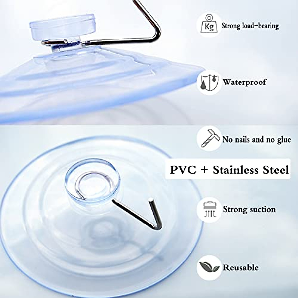 COLOGO 40 Pieces Suction Cup Hooks Assorted Size, Clear PVC Suction Cups with Metal Hooks Heavy Duty Removable Large and Small Wall Hooks for Kitchen Bathroom Shower Hanging Organizer Supplies