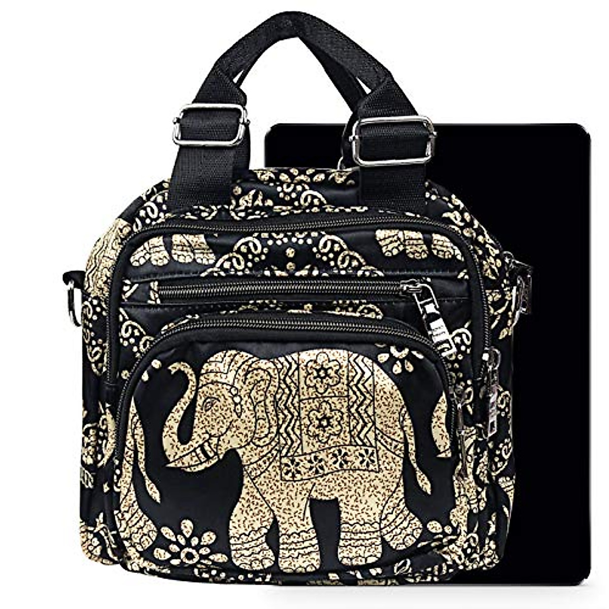 WONSHREE Crossbody Bag for Women, Nylon Shoulder Bags Multi-Pocket Purse and Handbag Small Boho Elephant Daypack Backpack Lightweight Travel Messenger Bag