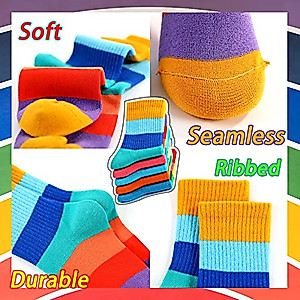 hakugoo Kids Crew Socks Seamless Boys Girls Rainbow Stripes Socks Cotton Athletic Socks 6-8 Years Unisex Cute Fun Socks Boot Socks 5 Pairs (Set C,M)