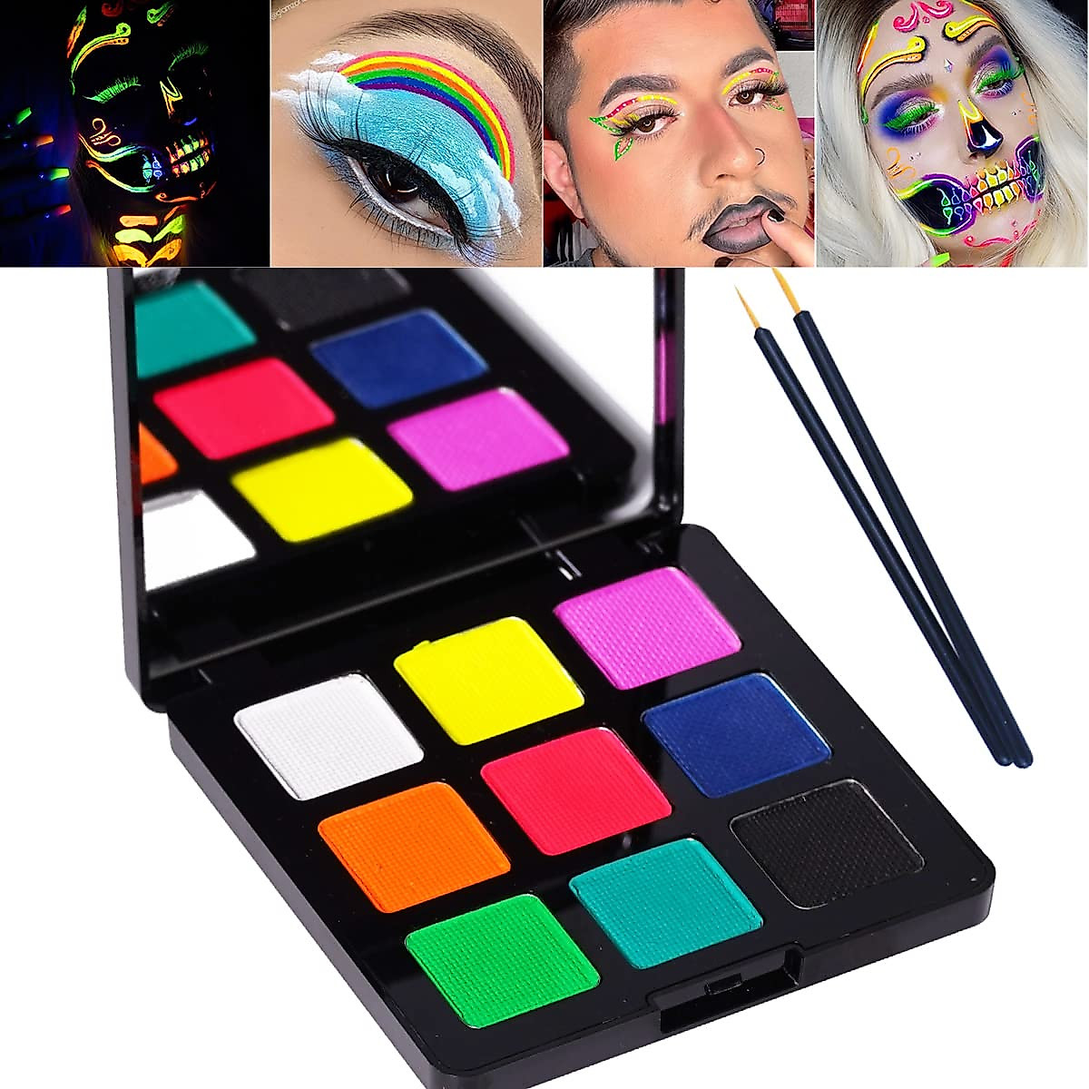 Bowitzki 9 Colors Water Activated Eyeliner Retro Hydra Liner Makeup Graphic Eyeliner UV Glow Fluorescent Color Face and Body Paint