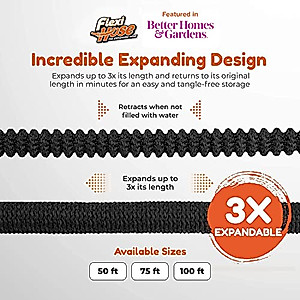 Flexi Hose with 8 Function Nozzle Expandable Garden Hose 100ft, Lightweight & No-Kink Flexible Garden Hose With Nozzle, 3/4 inch Solid Brass Fittings and Double Latex Core, 100 ft Black