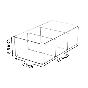Youngever 2 Pack Clear Plastic Packet Storage Organizer 11" x 6" x 3.5", 3 Divided Sections Pantry Organizer, Holder for Snacks, Soups, Seasoning Packets