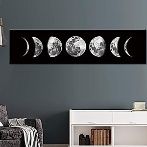 Moon Phase Wall Art Painting, Black and White Moon Canvas Print Poster Wall Art Decoration for Bedroom Living room (Black unframed)