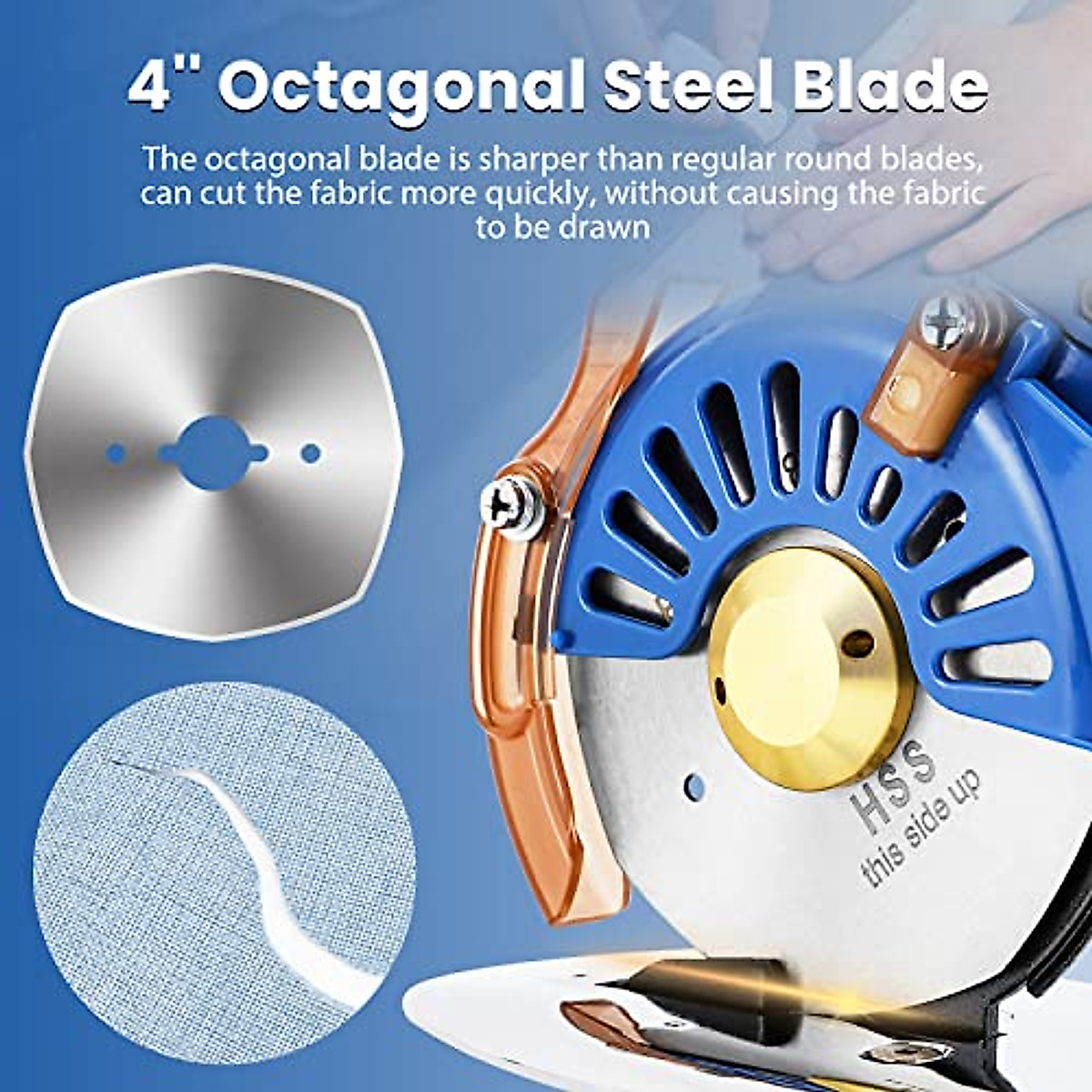 BAOSHISHAN Electric Fabric Rotary Cutter Speed Adjustable Fabric Scissors 100mm/4inch Round Blade 27mm/1.06inch Thickness Cutting Machine for Multilayer Fabric Leather Cloth Carpet (Blue)