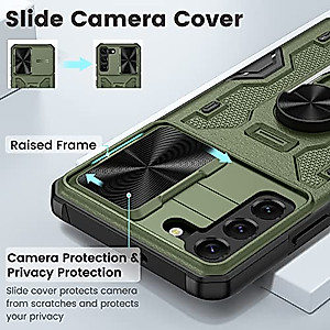 Caka for S22 Plus Case, Samsung Galaxy S22 Plus Case with Camera Cover & Kickstand with Built-in 360° Rotate Ring Stand Magnetic Magnet Protective Phone Cover Case for Galaxy S22+ Plus 5G -Green