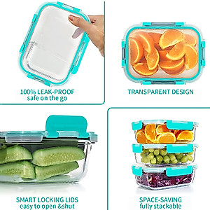 KOMUEE 12 Packs Glass Meal Prep Containers Set, Glass Food Storage Containers with Locking Lids, Airtight Glass Lunch Containers, Microwave, Oven, Freezer & Dishwasher Friendly, Green