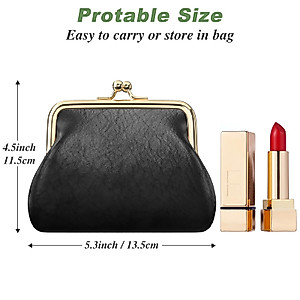 Coin Purse, Small PU Leather Change Purse, Coin Purse Wallet with Clasp, Car Coin Holder Pouch for Woman Men Kids Girls (Black)