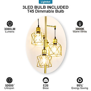 Lightdot 68IN Dimmable (Brightness Adjustable) Floor Lamp Diamond Cage Gold Tree Floor Lamps for Living Room 3000K Warm Soft Brightness LED Standing Lamp - E26 LED Bulb Included